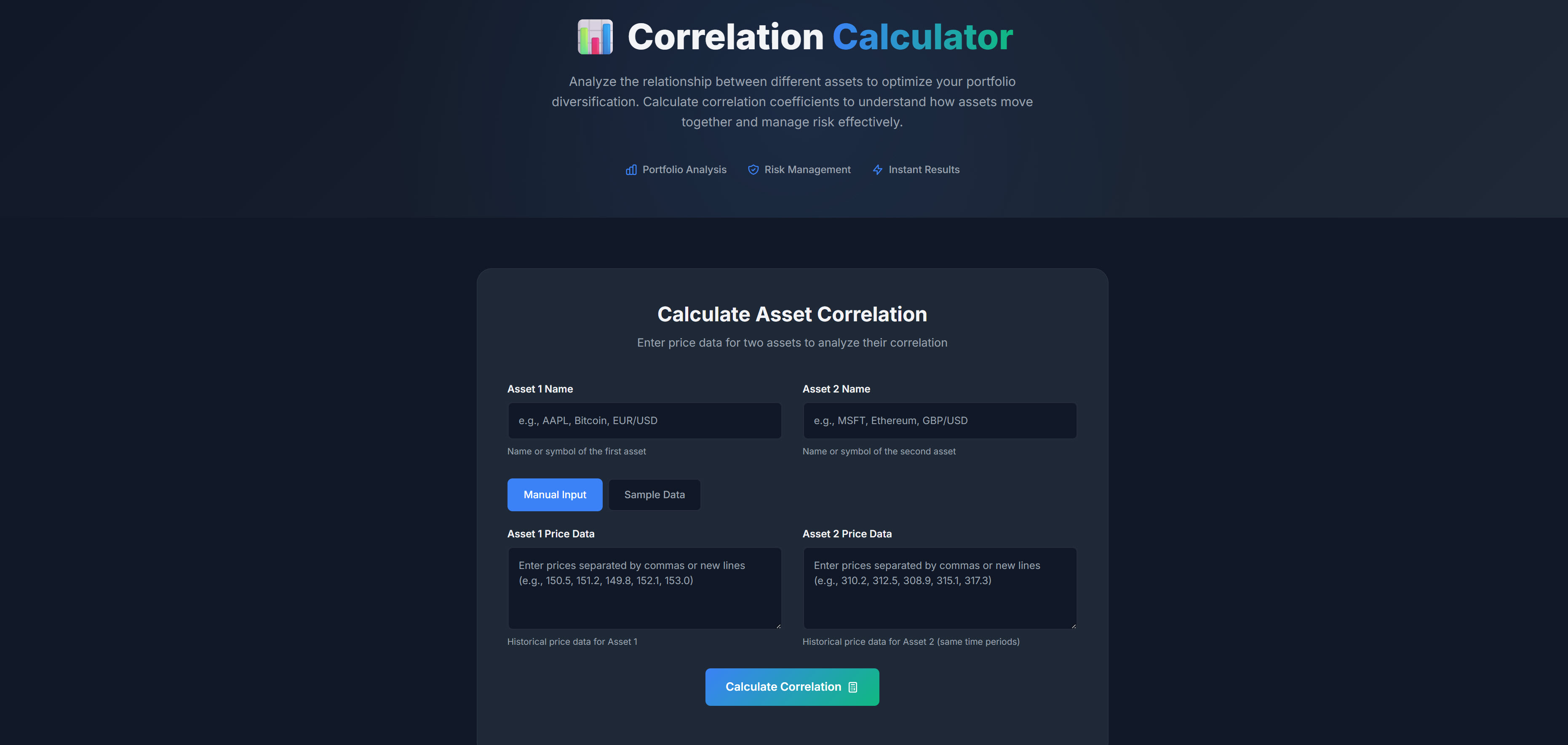 Correlation Calculator - Asset Correlation & Risk Insights