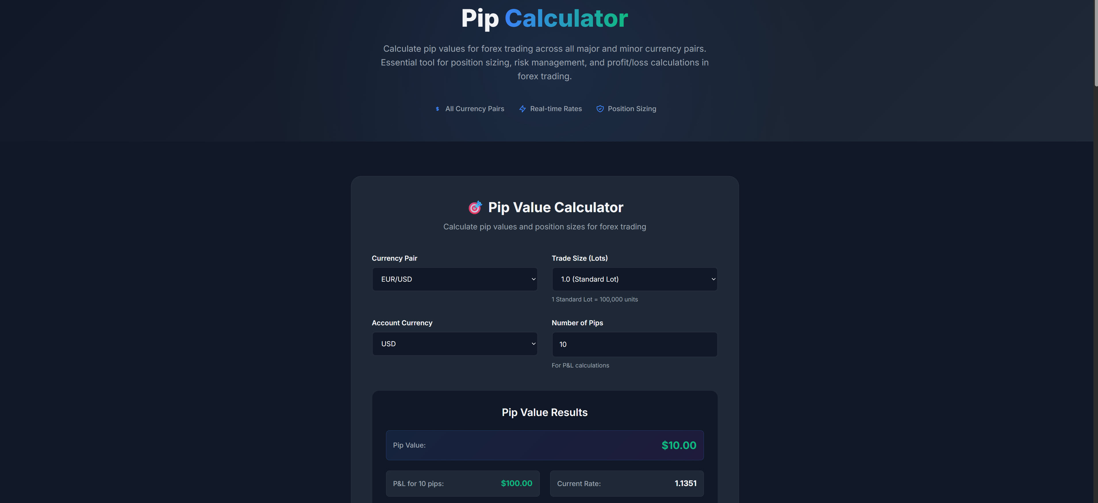 Pip Value Calculator - Forex, Gold & Silver