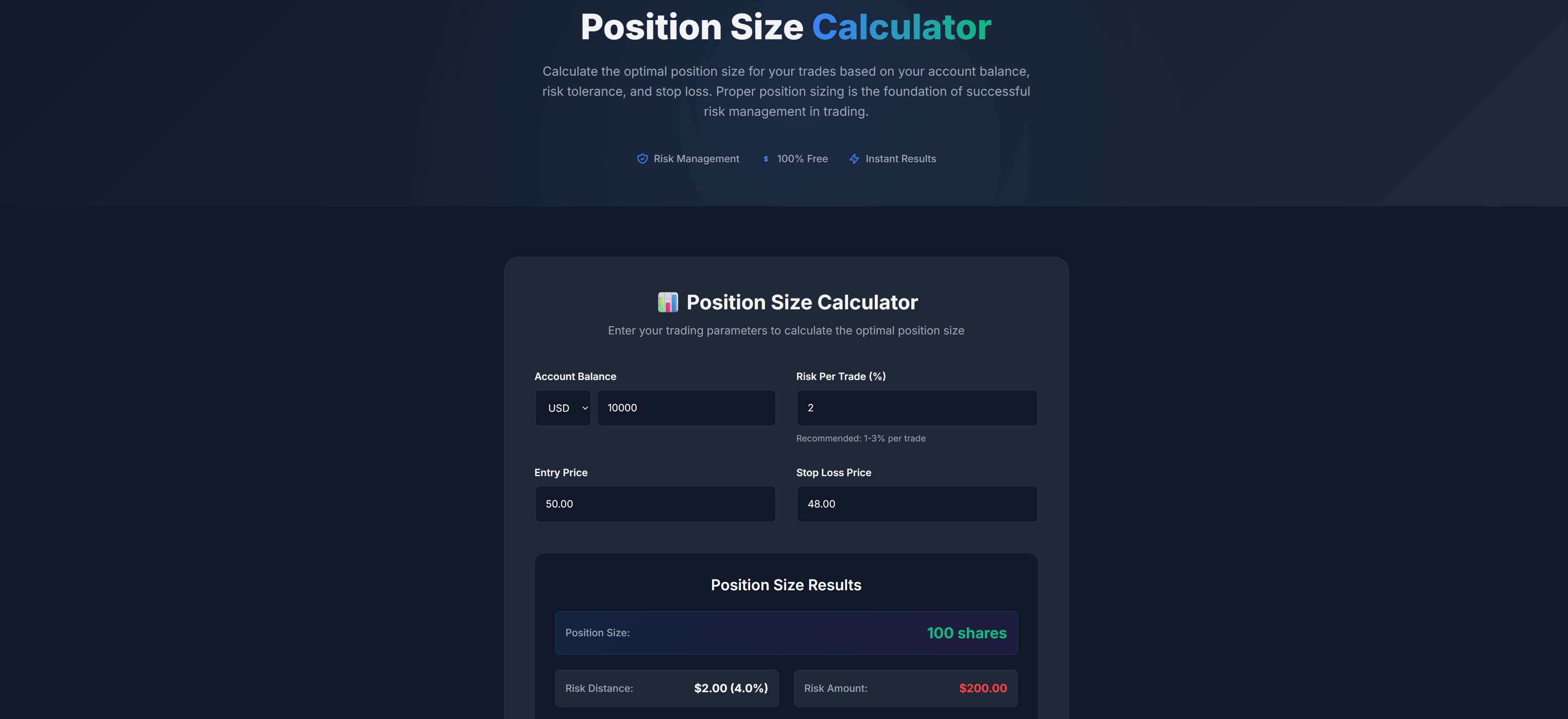 Position Size Calculator - Stocks, Forex & Crypto