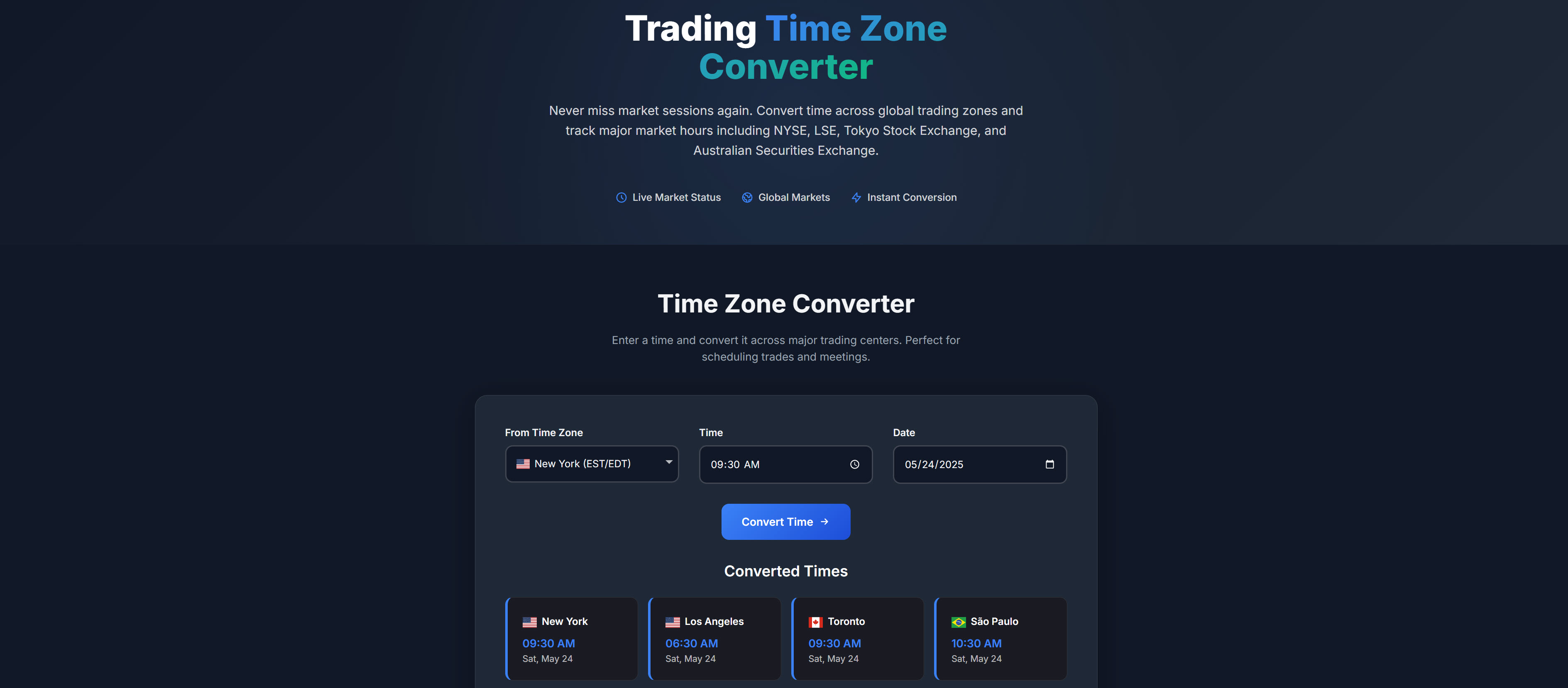 Trading Time Zone Converter - NYSE, LSE, TSE & ASX Market Hours